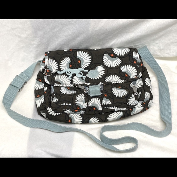 Bags | Kipling Black Floralfeatherpatterned Crossbody Bag | Poshmark